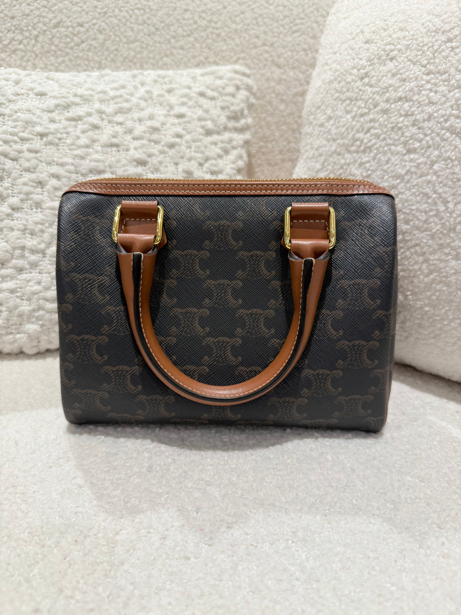 Celine Small Boston Bag Triomphe Canvas/ Leather Brown